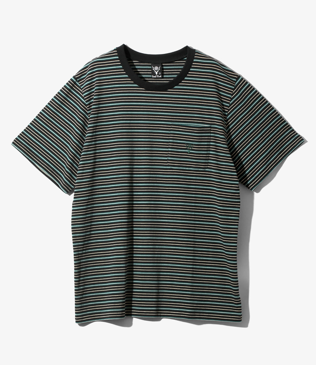 S/S Round Pocket Tee - Cotton Multi Narrow Stripe Jersey – NEPENTHES ...